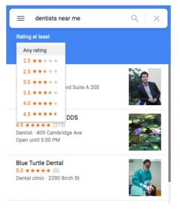 Google Maps' rating filter I Birdeye